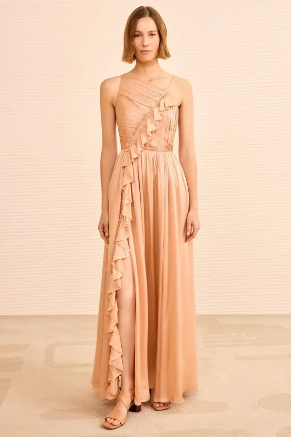 Ulla Johnson Aisha Pleated Asymmetrical Gown - Sand