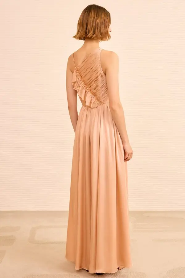 Ulla Johnson Aisha Pleated Asymmetrical Gown - Sand