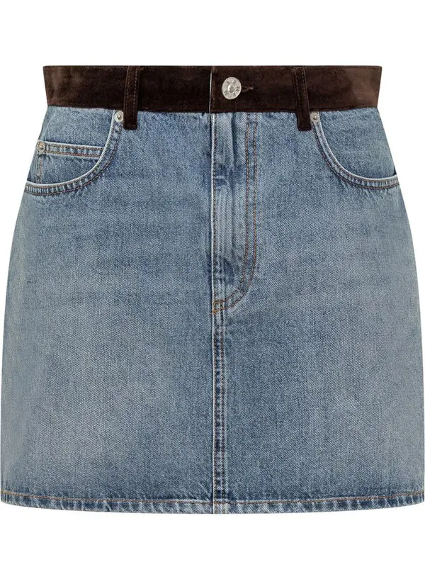 Marni Denim Mini Skirt With Suede Belt - Blue