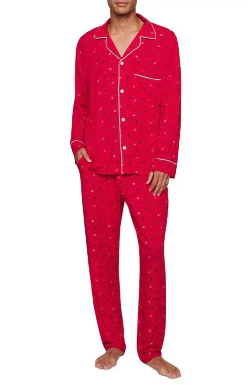 Eberjey William Print Stretch Tencel® Modal Long Pajamas - Nutcracker Holly Red