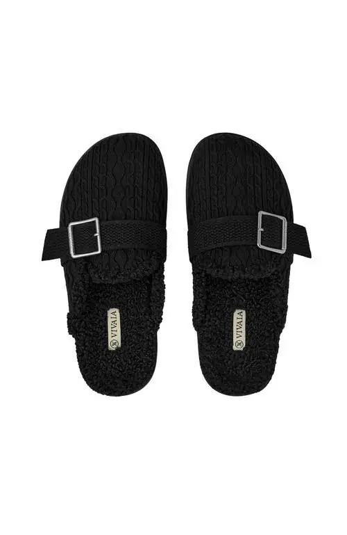 Vivaia Round-toe Wool Slippers - Black