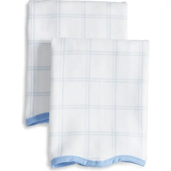 WEEZIE Set Of 2 Scalloped Kitchen Towels - French Blue Windowpane