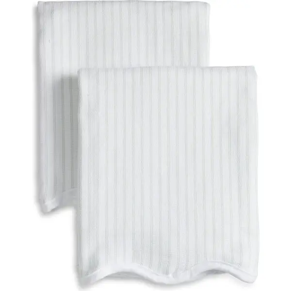 WEEZIE Set Of 2 Scalloped Kitchen Towels - Green Stripe
