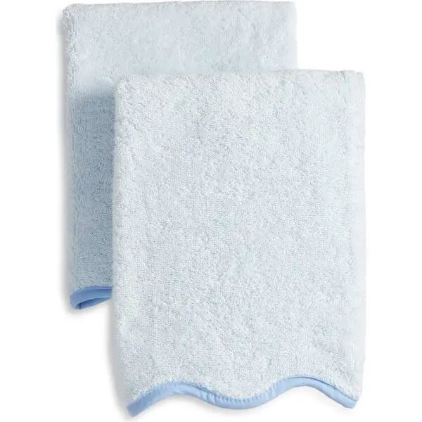 WEEZIE 2-pack Scalloped Organic Cotton Terry Hand Towels - Light Blue