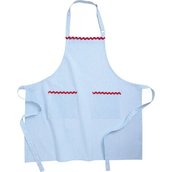 WEEZIE Rickrack Trim Stripe Apron - Blue Stripe