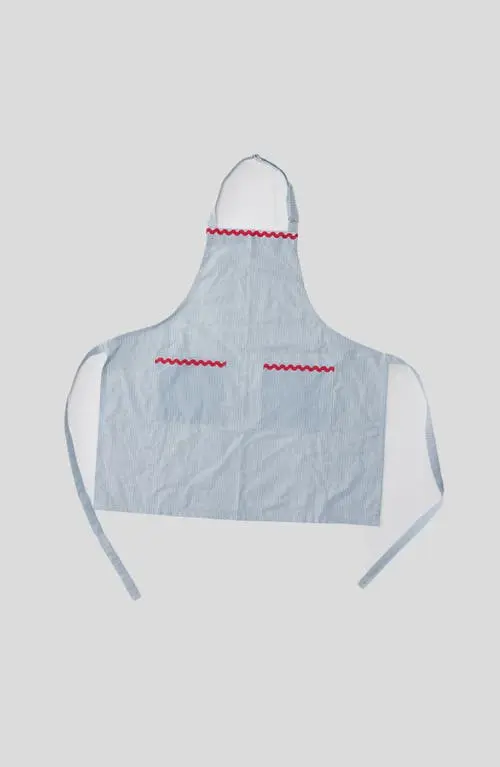 WEEZIE Rickrack Trim Stripe Apron - Blue Stripe