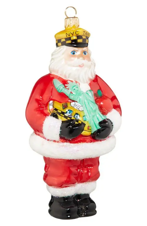 JOY TO THE WORLD COLLECTIBLES Nyc Cabbie With Statue Of Liberty Santa Glass Ornament - Red