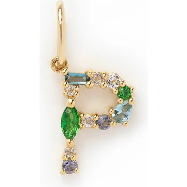 LOCAL ECLECTIC 9k Gold & Semiprecious Stone Initial Charm - P
