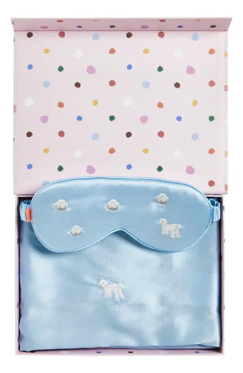 LOST PATTERN Embroidered Satin Pillowcase & Sleep Mask Set - Blue