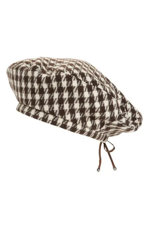 LOST PATTERN Houndstooth Beret - Mocha