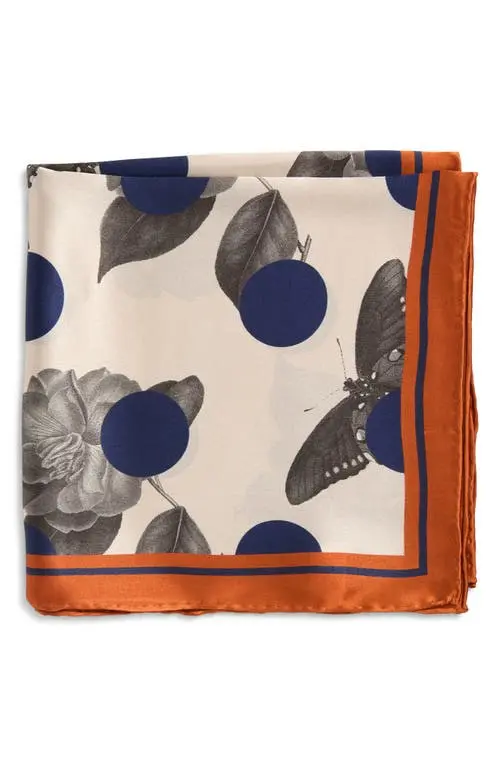 LOST PATTERN Noir Floral Silk Pocket Square - Orange