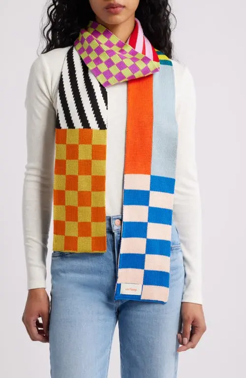 VERLOOP Pattern Patch Skinny Scarf - Blue Multi