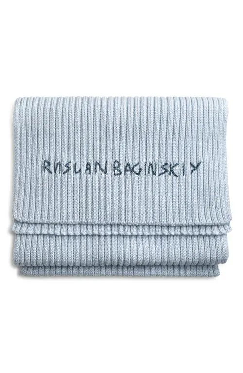 Ruslan Baginskiy Monogram Embroidered Merino Wool Scarf - Light Blue