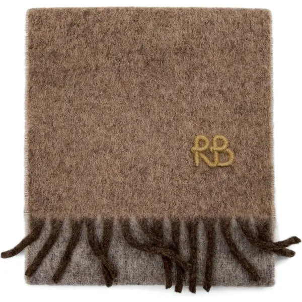 Ruslan Baginskiy Monogram Embroidered Wool Blend Scarf - Beige