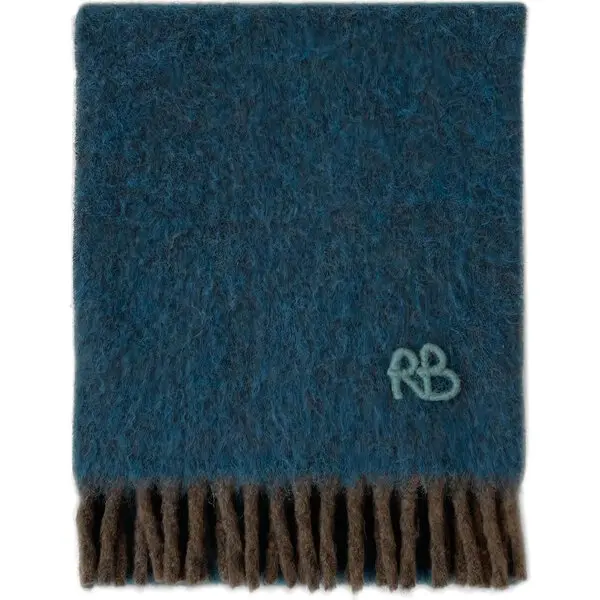 Ruslan Baginskiy Monogram Embroidered Wool Blend Scarf - Blue