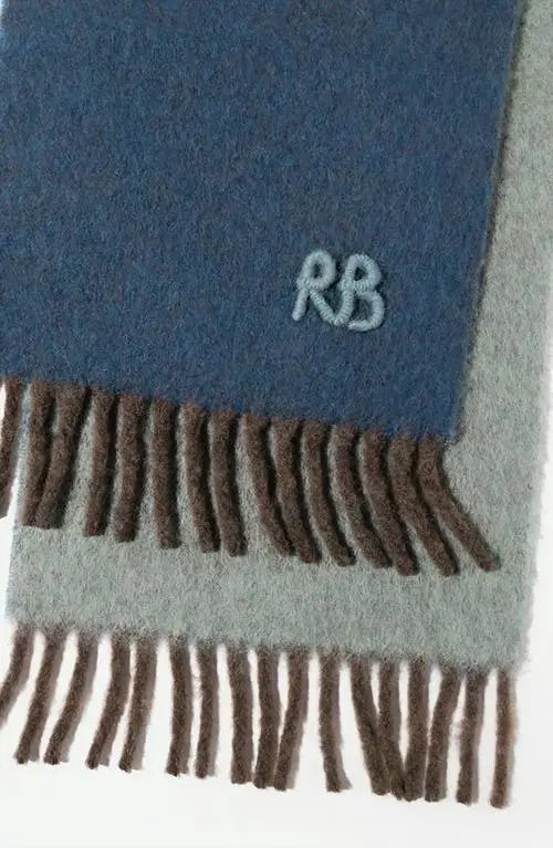 Ruslan Baginskiy Monogram Embroidered Wool Blend Scarf - Blue