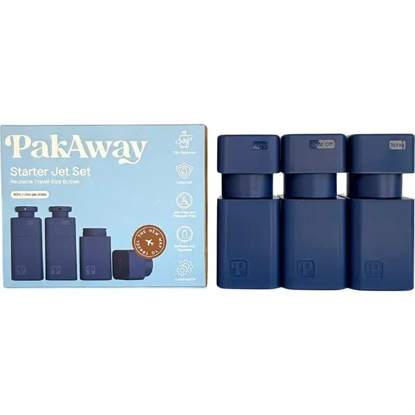 PAKAWAY Starter Jet Set Of 3 Travel-size Bottles - Coastal Blue