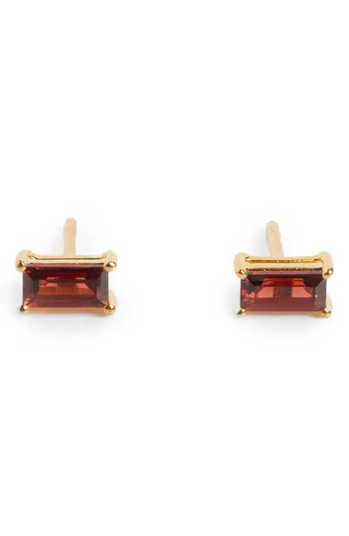 LOCAL ECLECTIC Baguette-cut Birthstone Stud Earrings - January Natural Garnet