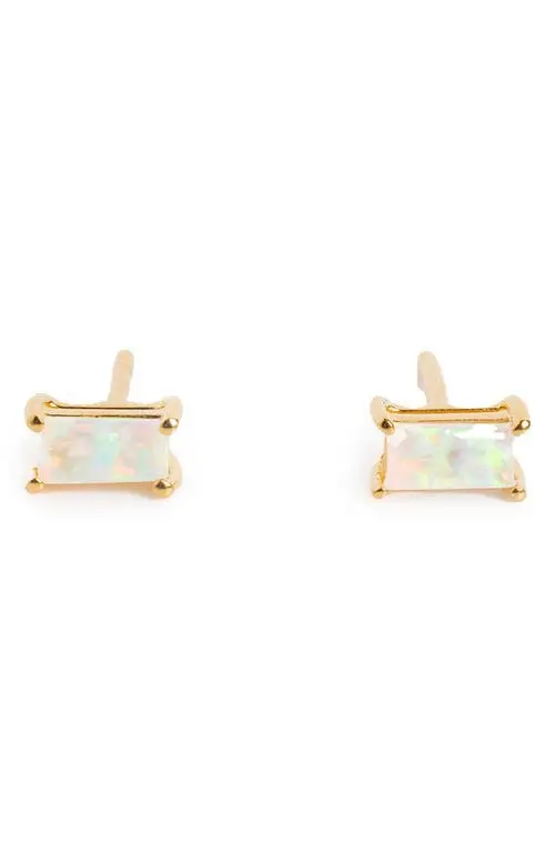 LOCAL ECLECTIC Baguette-cut Birthstone Stud Earrings - October Synthetic Opal