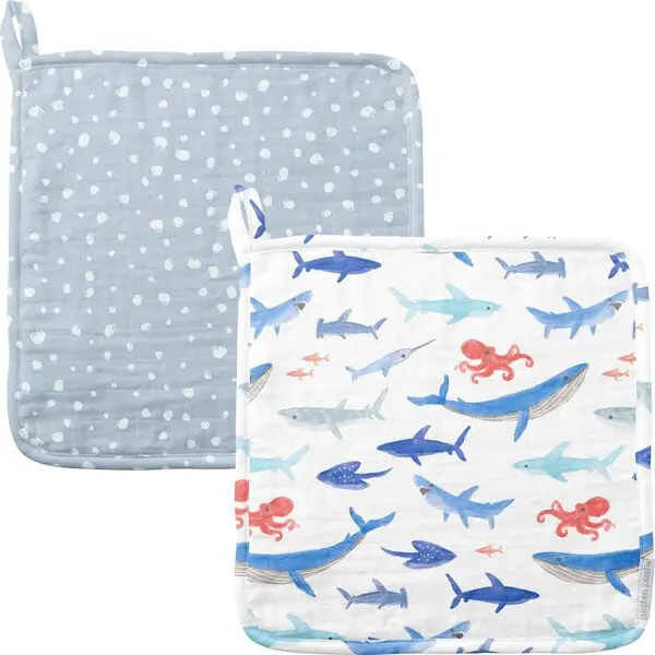 STEPHEN JOSEPH Set Of 2 Muslin Washcloths - Shark