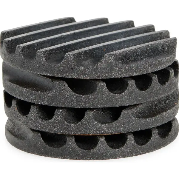 PRETTI.COOL Set Of 4 Ridged Concrete & Glass Coasters - Black Terrazzo