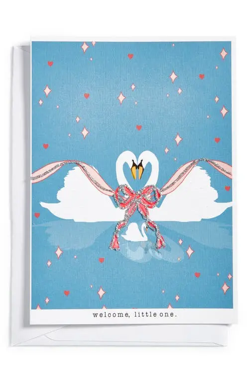 VERRIER Welcome Little One Swans Greeting Card - Blue Multi