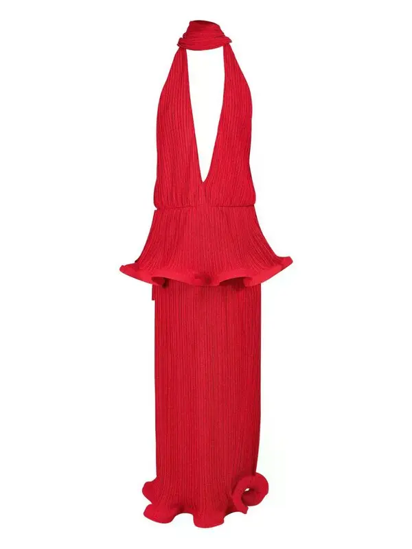 ROWEN ROSE Plunging-neck Pleated Gown