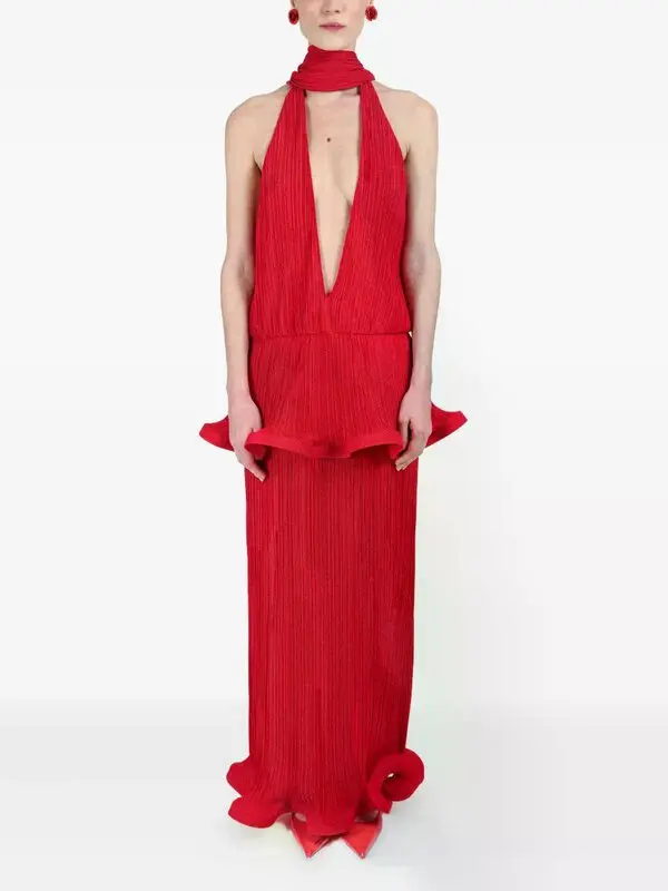 ROWEN ROSE Plunging-neck Pleated Gown