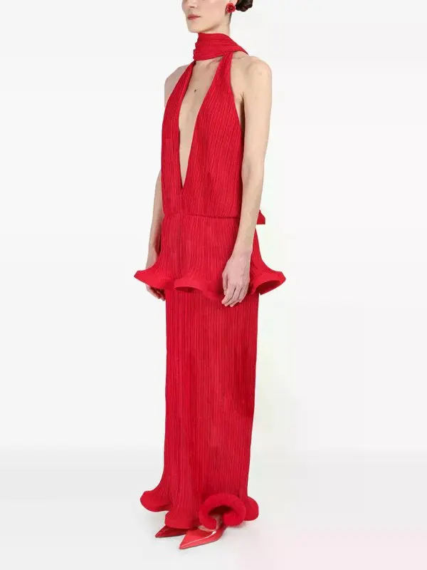 ROWEN ROSE Plunging-neck Pleated Gown