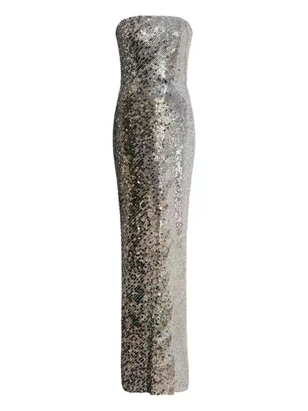 Jenny Packham Sequin-embellished Strapless Maxi Dress - Silver