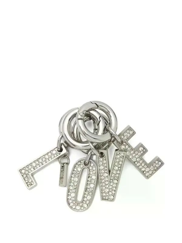 DIESEL® Rhinestone Charm Keyring - Silver