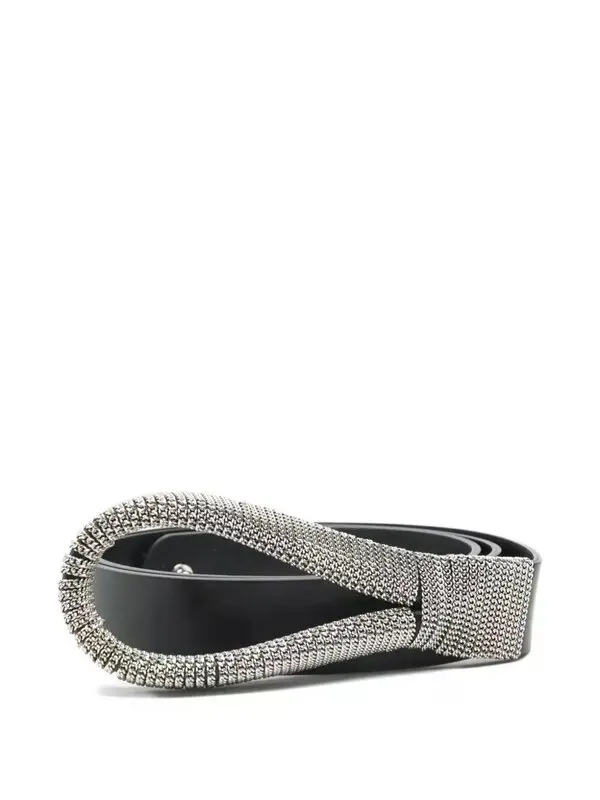 ORTIGNI Chain-embellished Leather Belt - Black