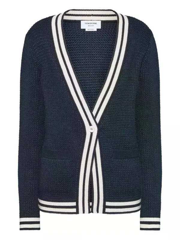 Thom Browne Tuck-stitch V-neck Cardigan - Blue