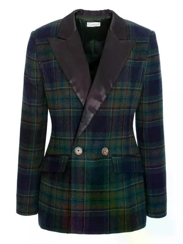 CUANNA Plaid-pattern Double-breasted Blazer