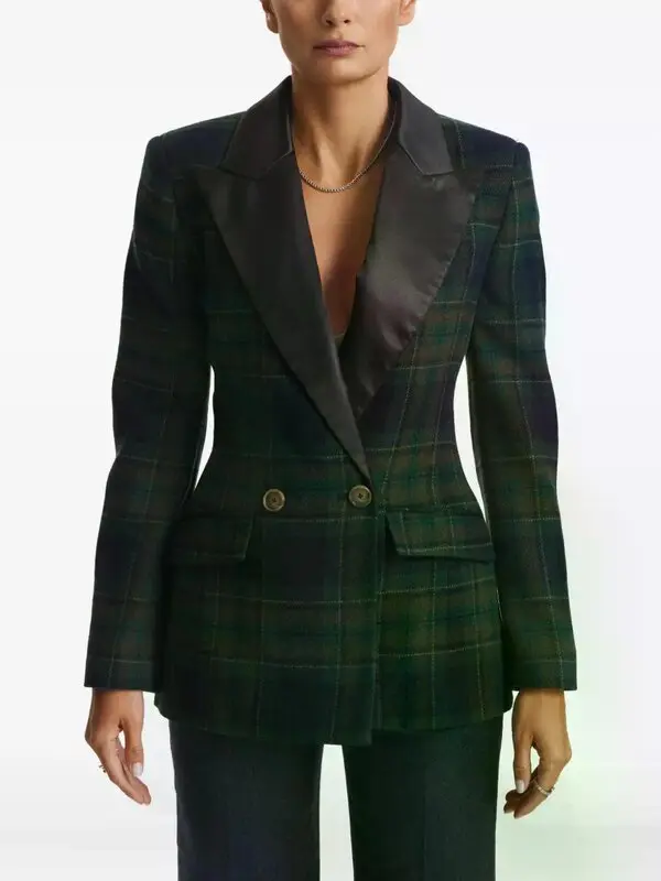 CUANNA Plaid-pattern Double-breasted Blazer
