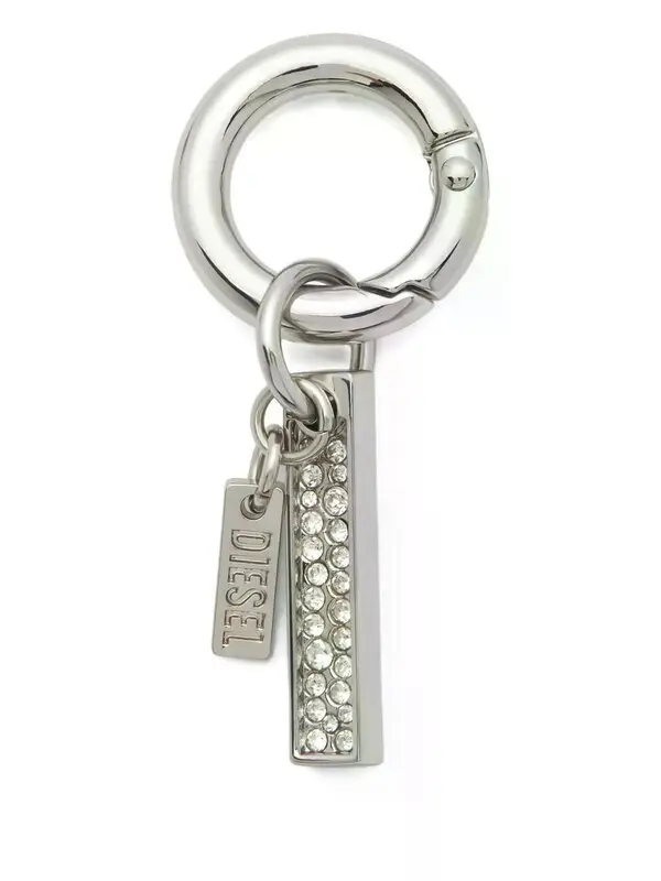DIESEL® Rhinestone Charm Keyring - Silver
