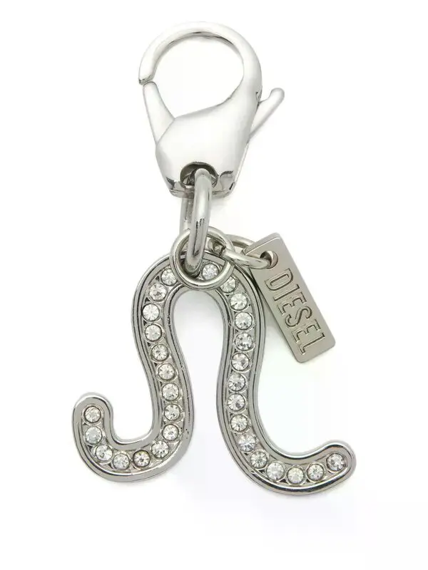 DIESEL® Rhinestone Charm Keyring - Silver