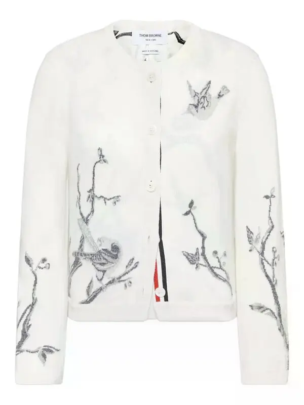 Thom Browne Scenic Birds Intarsia Cashmere Cardigan - White