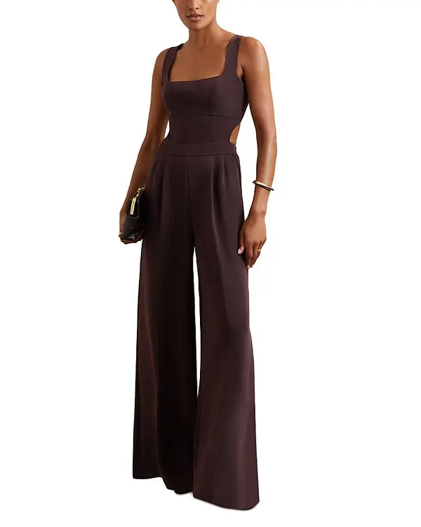 REISS Petite Dion Wide Leg Jumpsuit - Burgundy