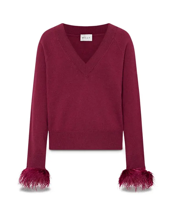 MILLY Feather Cuff Sweater