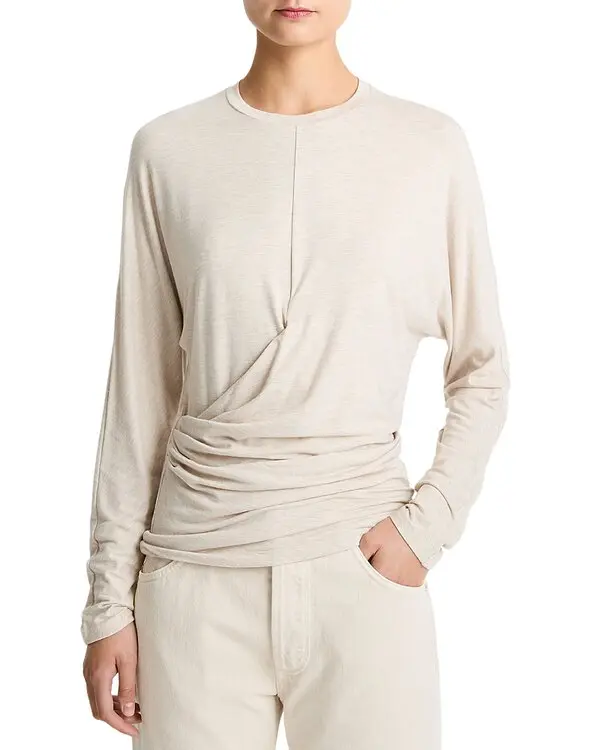 Vince Draped Long Sleeve Top - Heather Cream Oat