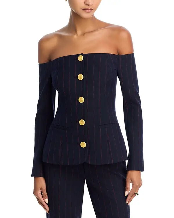 L'Agence Alice Off-shoulder Pinstripe Blazer