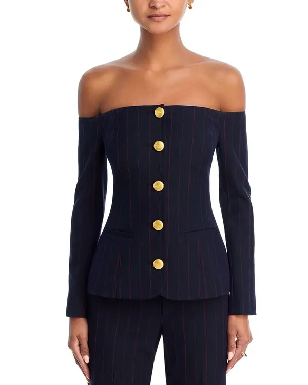 L'Agence Alice Off-shoulder Pinstripe Blazer