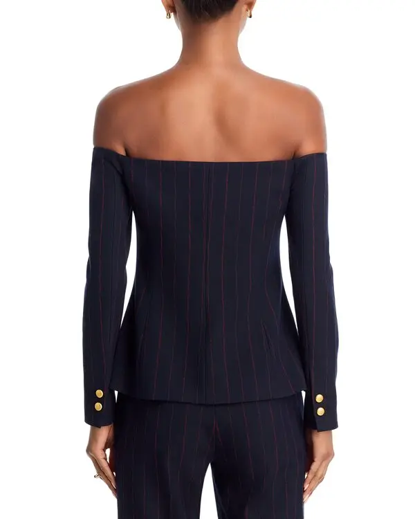 L'Agence Alice Off-shoulder Pinstripe Blazer