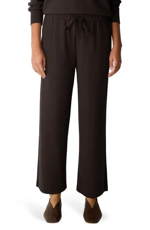 Eileen Fisher Organic Cotton Blend Ankle Wide Leg Drawstring Pants - Coffee