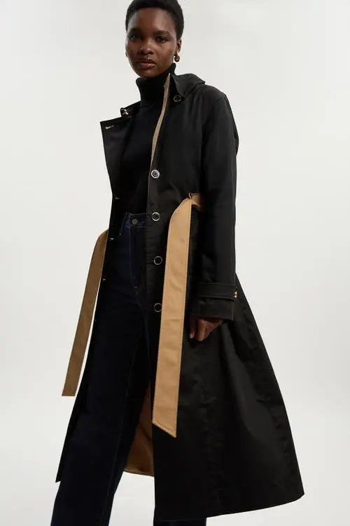 Karen Millen Color Block Belted Tailored Trench Coat - Camel
