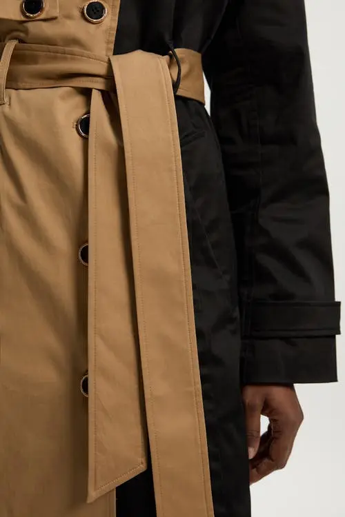 Karen Millen Color Block Belted Tailored Trench Coat