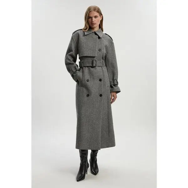 Karen Millen Herringbone Tailored Maxi Coat