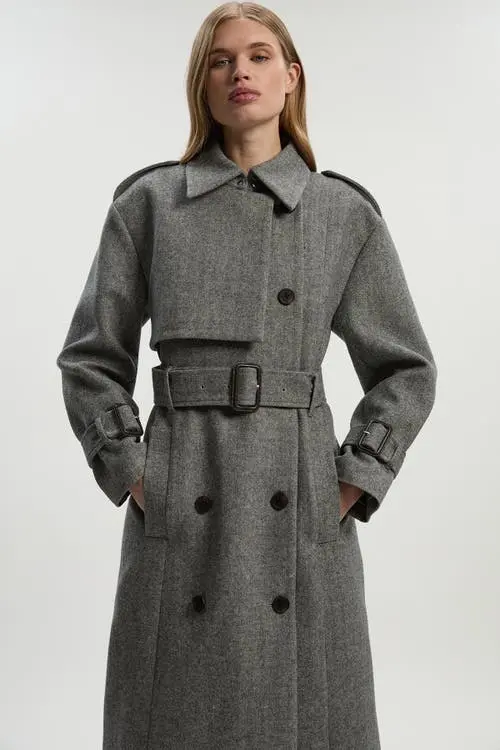 Karen Millen Herringbone Tailored Maxi Coat
