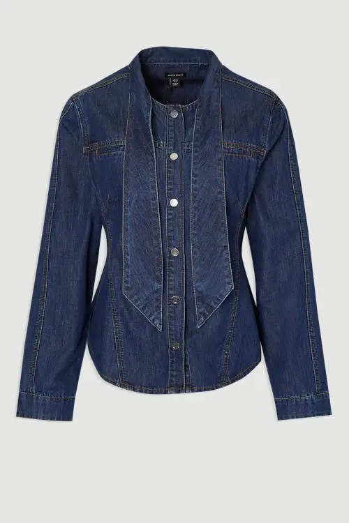 Karen Millen Denim Pussybow Blouse